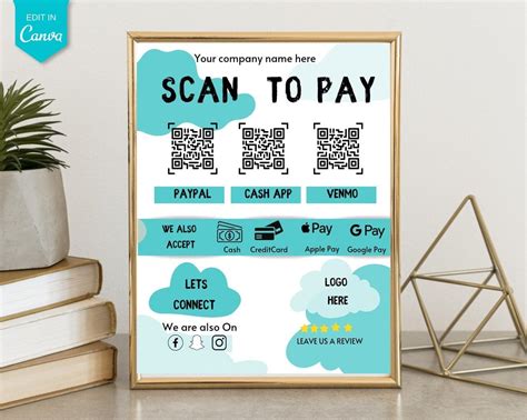 Scan To Pay Sign Template Editable Qr Code Sign Printable Small Business Payment Sign Scan And