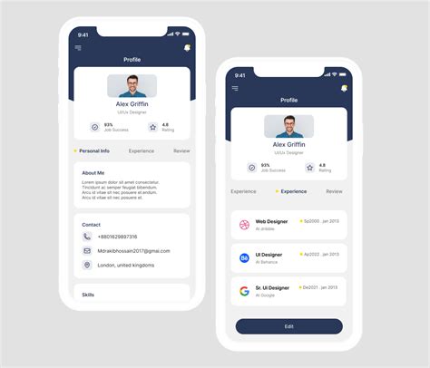 user profile page design ui mobile app on behance
