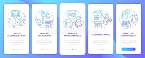 Starting Ecommerce Business Steps Blue Gradient Onboarding Mobile App Screen Stock Illustration