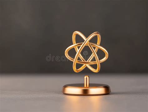 Modern Metallic Atomic Model Sculpture Standing On Dark Surface With