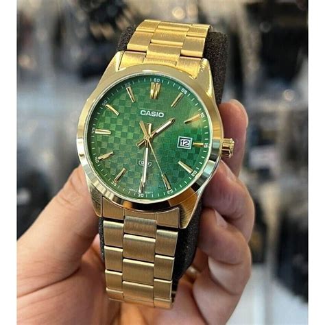 Casio Mtp Vd03g 3a Classic Green Dial Gold Tone Stainless Steel Men Casual Watch Shopee Malaysia