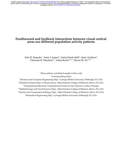 Pdf Feedforward And Feedback Interactions Between Visual Cortical