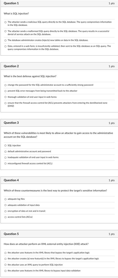 Solved Question 1 1 Pts What Is Sql Injection The Attacker