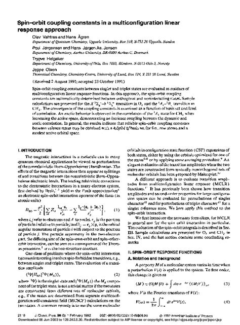 Pdf Spinorbit Coupling Constants In A Multiconfiguration Linear