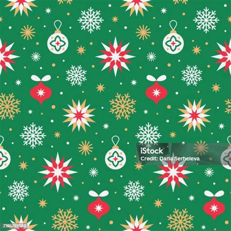 녹색 배경에 크리스마스 트리 장식 눈송이 및 별과 완벽 한 패턴 0명에 대한 스톡 벡터 아트 및 기타 이미지 0명 12월 겨울 Istock