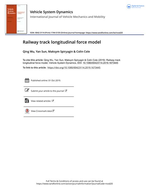 Pdf Railway Track Longitudinal Force Model
