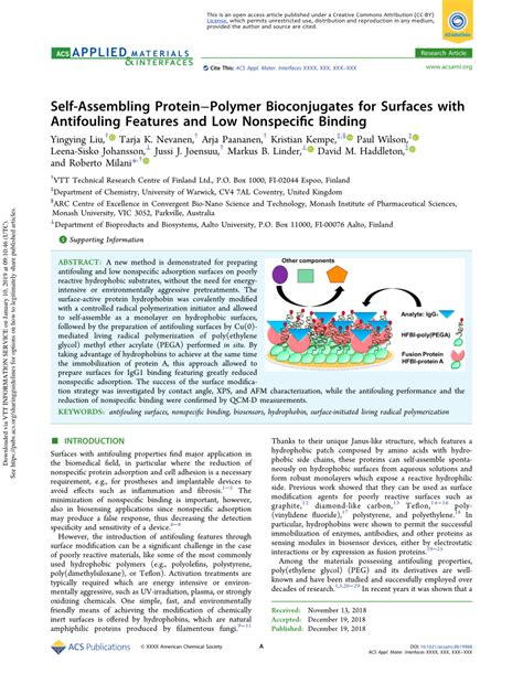 Pdf Self Assembling Protein Polymer Bioconjugates For Surfaces With