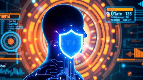 Futuristic Blue Digital Network Design With Abstract Technology Circles Stock Illustration