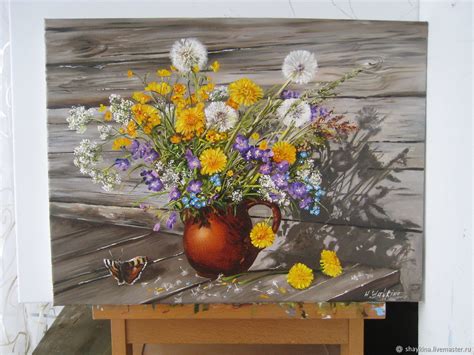 Картина маслом Летний денёк Деревенский натюрморт полевые цветы