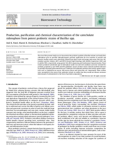 Pdf Production Purification And Chemical Characterization Of The Catecholate Siderophore From