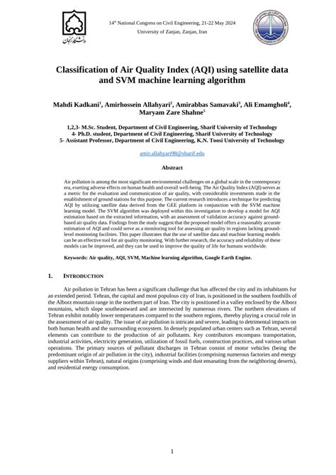 Pdf Classification Of Air Quality Index Aqi Using Satellite Data And Svm Machine Learning