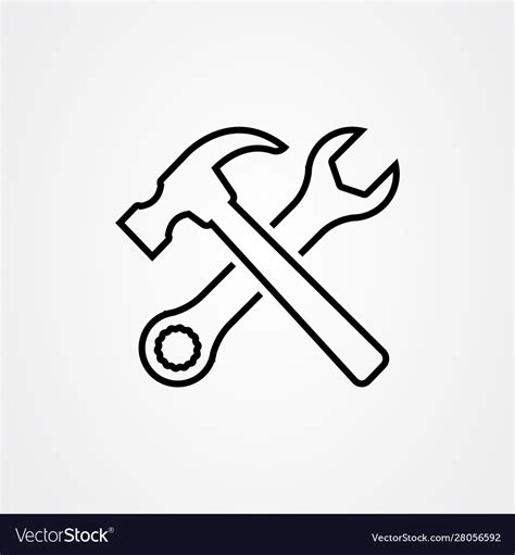 Hammer And Wrench Icon In Outline Style Royalty Free Vector