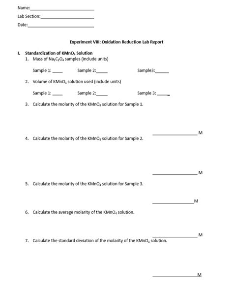 Solved Experiment Viii Oxidation Reduction Reactions