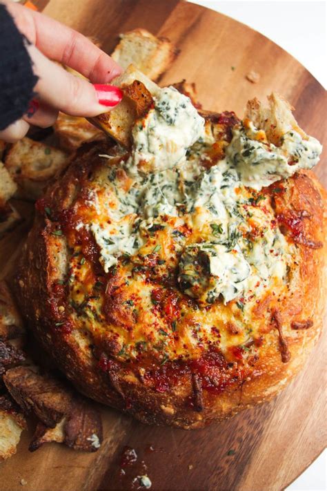 Cheesy Spinach Cob Loaf Dip In A Bread Bowl Dished By Kate