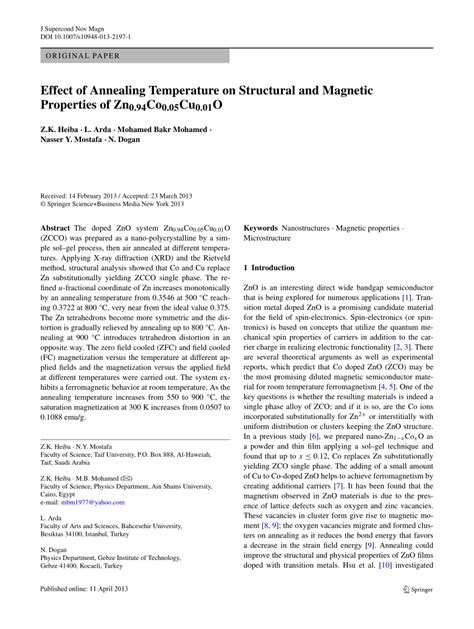 Pdf Effect Of Annealing Temperature On Structural And Magnetic
