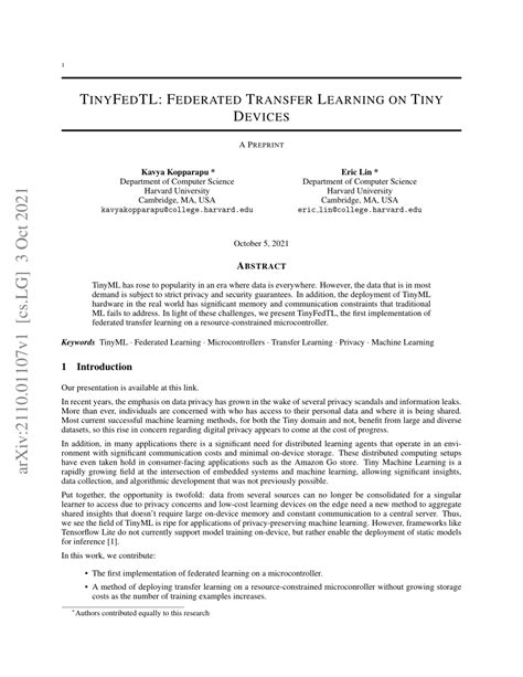 Pdf Tinyfedtl Federated Transfer Learning On Tiny Devices