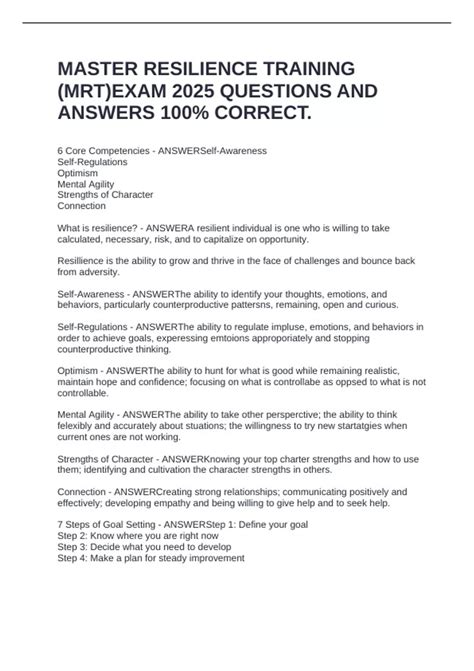 Master Resilience Training Mrt Exam 2025 Questions And Answers 100 Correct Master