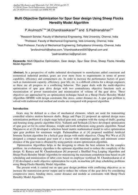 Pdf Multi Objective Optimization For Spur Gear Design Using Sheep