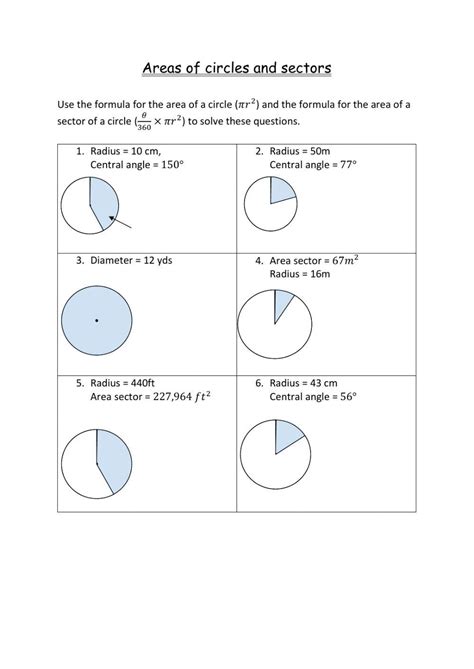 Circles Area Of A Sector Degrees Worksheet Live Worksheets Worksheets Library