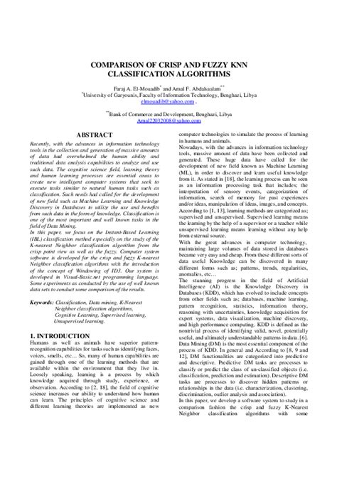 Pdf Comparison Of Crisp And Fuzzy Knn Classification Algorithms