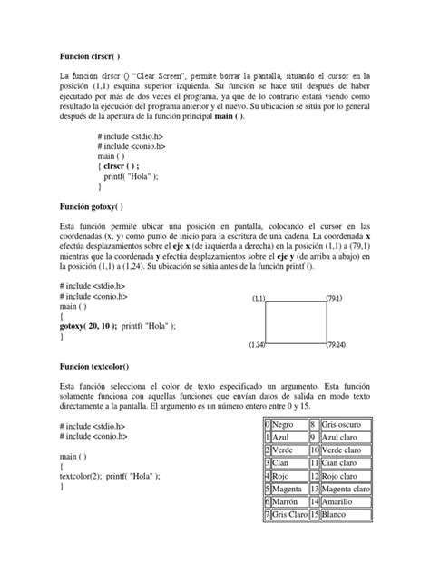 Función Clrscr Gotoxy Textcolor Pdf