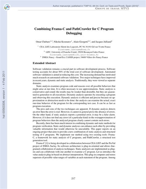 Pdf Combining Static Analysis And Test Generation For C Program Debugging
