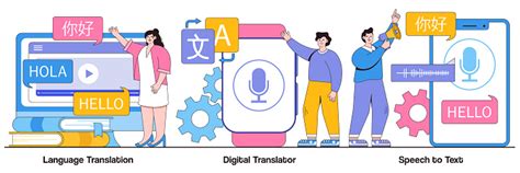 언어 번역 디지털 번역기 음성은 사람 캐릭터와 텍스트 개념에 mt 모바일 응용 프로그램 다국어 통신 음성 인식 응용 프로그램