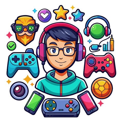 Gamer Character Surrounded By Gaming Accessories And Symbols Premium Ai Generated Vector