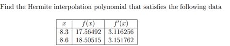 Solved Find The Hermite Interpolation Polynomial That