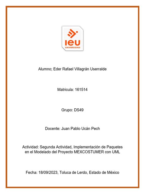 Segunda Actividad Implementacion De Paquetes Uml Mexcostumer By Eder