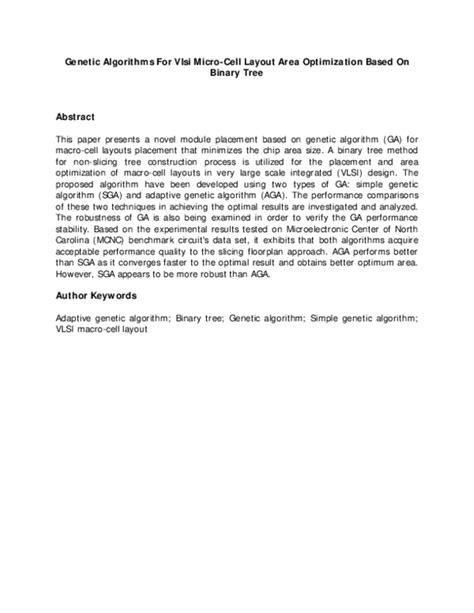 Pdf Genetic Algorithms For Vlsi Micro Cell Layout Area Optimization