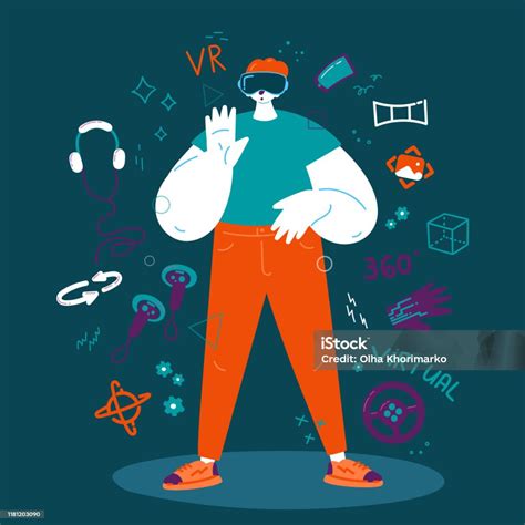 Enthusiastic Man Using A Virtual Realityvr Headset Stock Illustration