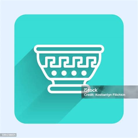 긴 그림자로 고립 된 흰색 라인 그리스 고대 그릇 아이콘 패턴 컬렉션 골동품 암포라 고대 그리스 그릇 녹색 정사각형 버튼입니다 벡터 0명에 대한 스톡 벡터 아트 및 기타