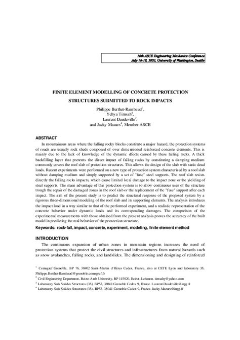 Pdf Finite Element Modelling Of Concrete Protection Structures Submitted To Rock Impacts