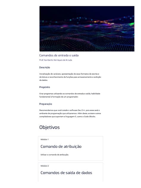 Comandos De Entrada E Saída Pdf Programação Programa De Computador