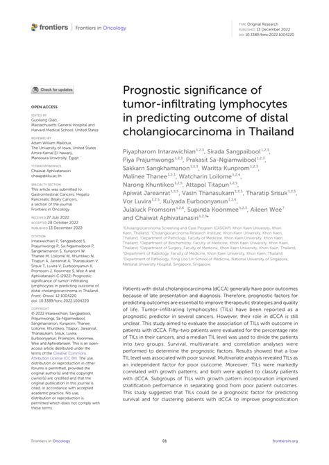 Pdf Prognostic Significance Of Tumor Infiltrating Lymphocytes In Predicting Outcome Of Distal