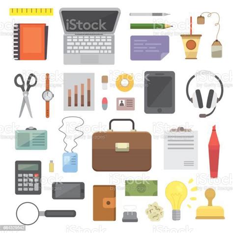 모바일 장치 및 문서 작업 환경입니다 개인 사무실과 비즈니스 아이콘 벡터 세트 가젯 노트북 평면 일러스트 작업 테이블 개념에 대한 스톡 벡터 아트 및 기타 이미지 Istock