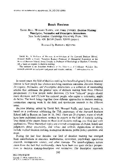 Pdf Decision Making Descriptive Normative And Prescriptive