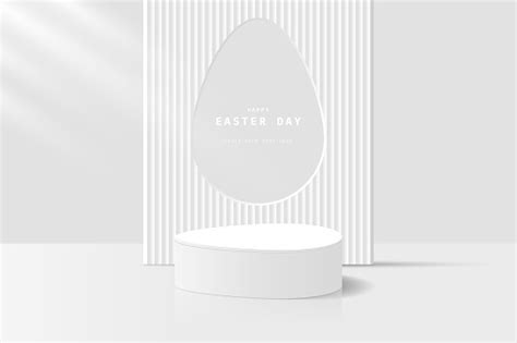 흰색 3d 달걀 실린더 연단 받침대 현실적 또는 달걀 구멍 모양 배경이 있는 쇼케이스용 무대 모형 제품 프레젠테이션을 위한