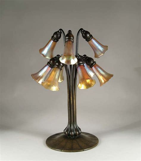Quezal Art Nouveau Lily Lamp Nine Light Art Nouveau Lily Lamp With