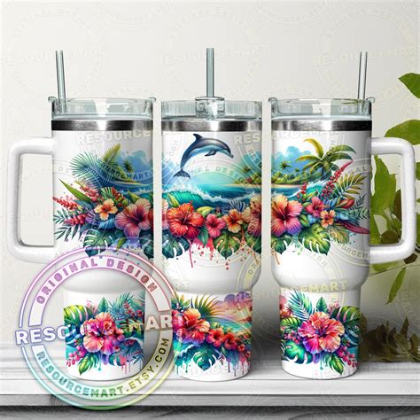 40oz Tropical Dolphin Tumbler Wrap Design 40 Ounce Stanley Quencher