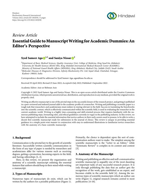 Pdf Essential Guide To Manuscript Writing For Academic Dummies An