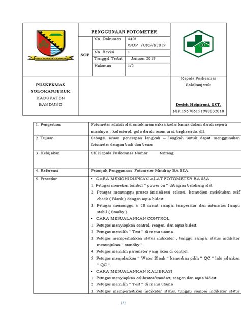 Sop Penggunaan Fotometer Mindray Ba 88a Pdf