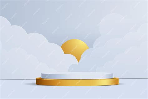 제품 연단 디스플레이 벡터 일러스트와 함께 3d 현실적인 렌더링 장면 프리미엄 벡터