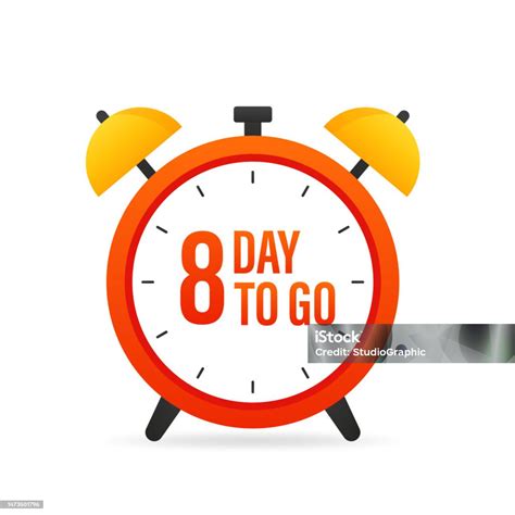 자명종 8 일 남았습니다 아침에 침대에서 일어나라는 시끄러운 신호 배너가 있는 알람 시계가 깨어납니다 기상 시간 배지 아침 시간 플랫 디자인 벡터 그림 10 11세에 대한