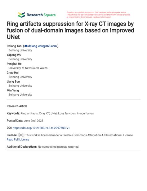 pdf ring artifacts suppression for x ray ct images by fusion of dual domain images based on