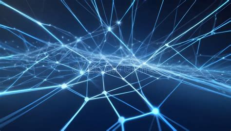 Abstract Network Of Glowing Blue Lines And Dots Against A Dark Background Representing Data