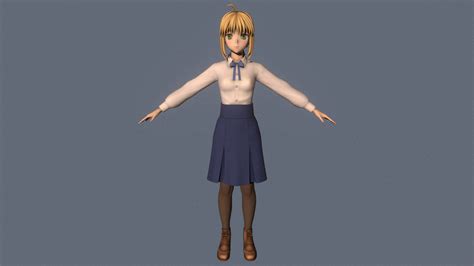 T Pose Rigged Model Of Saber Buy Royalty Free 3d Model By 3d Anime Girls Collection 3d Anime