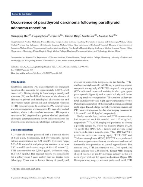 Pdf Occurrence Of Parathyroid Carcinoma Following Parathyroid Adenoma