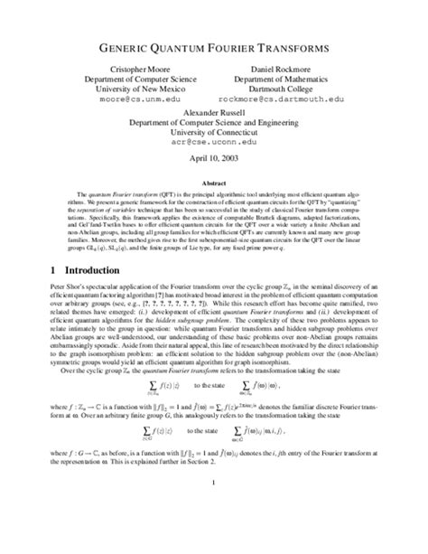 Pdf Generic Quantum Fourier Transforms